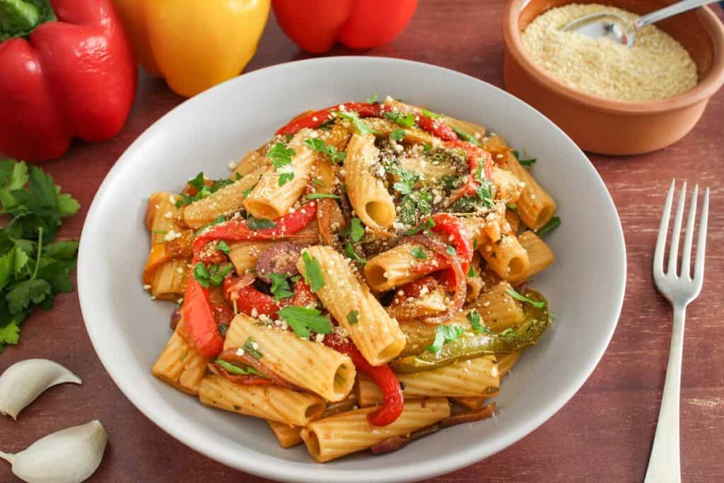 Vegan Pasta Peperonata (Stewed Bell Pepper Pasta) - The Pesky Vegan