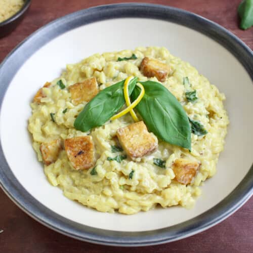 Smoked Tofu Risotto with Lemon & Basil (Dairy-Free) - The Pesky Vegan