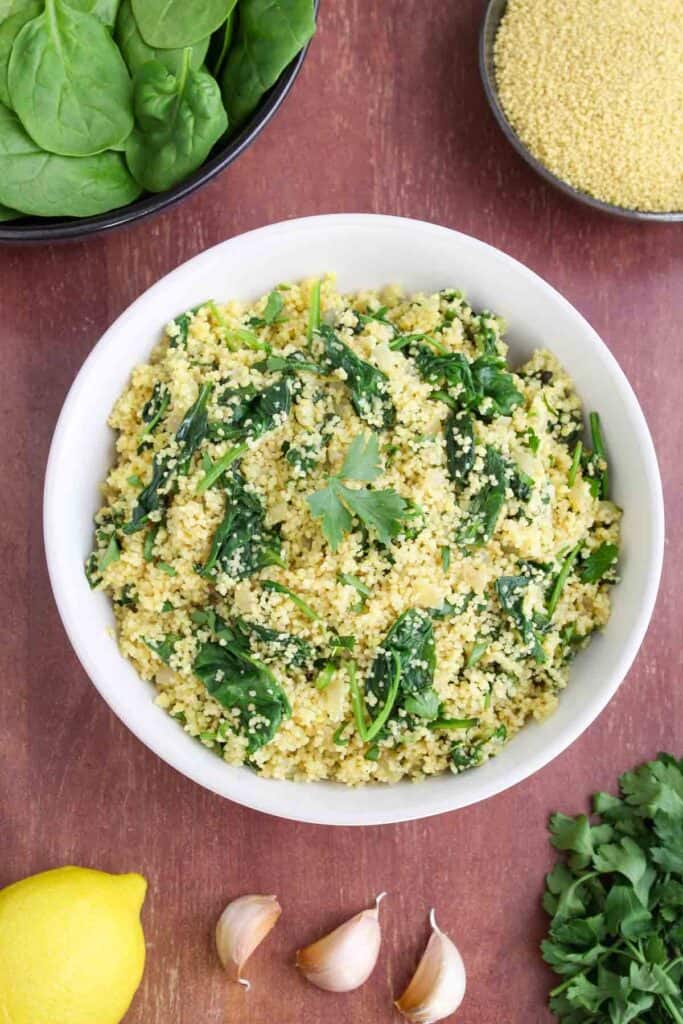 Spinach Couscous with Lemon and Garlic - The Pesky Vegan